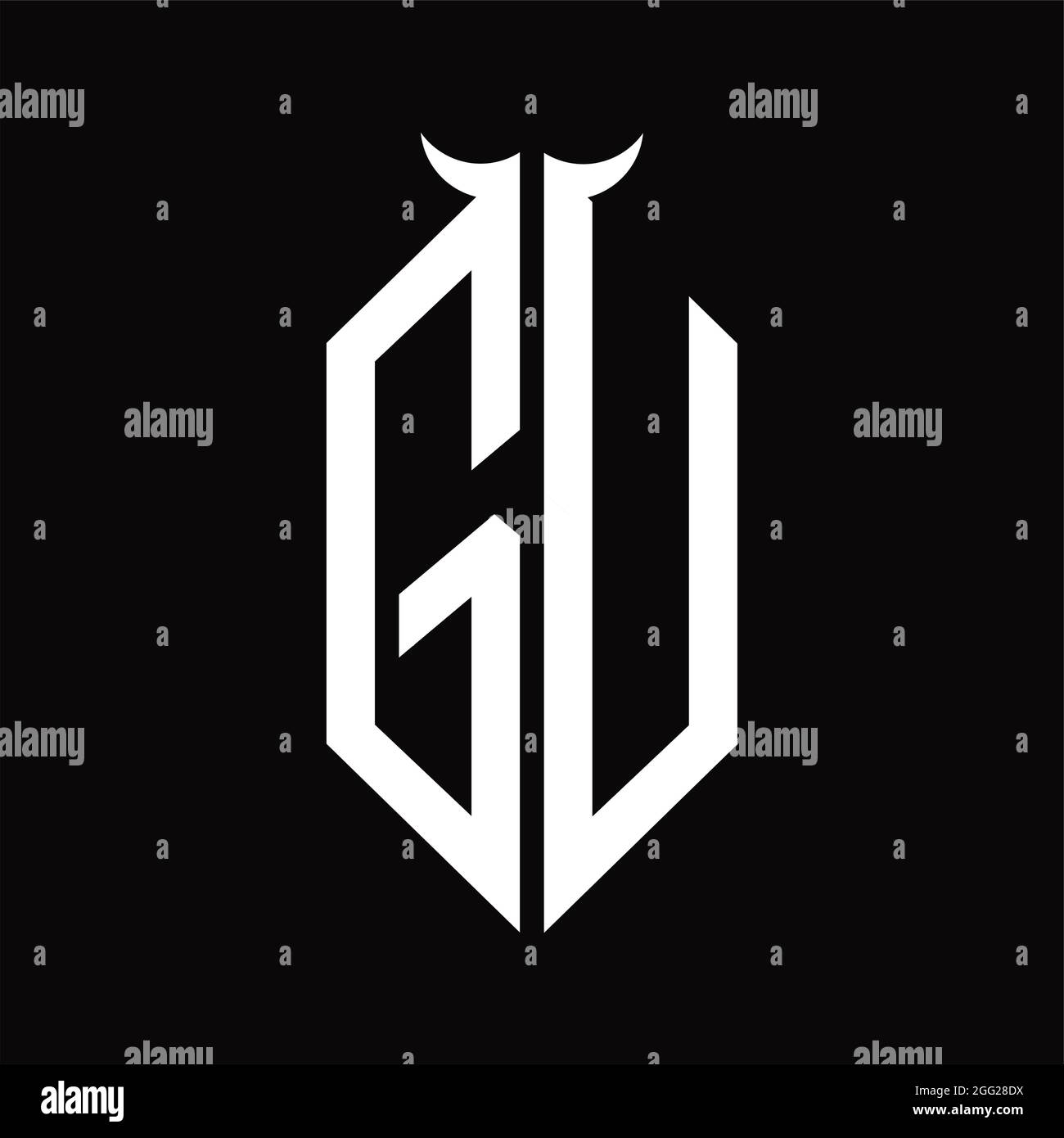 GU Logo monogram with horn shape isolated black and white design ...