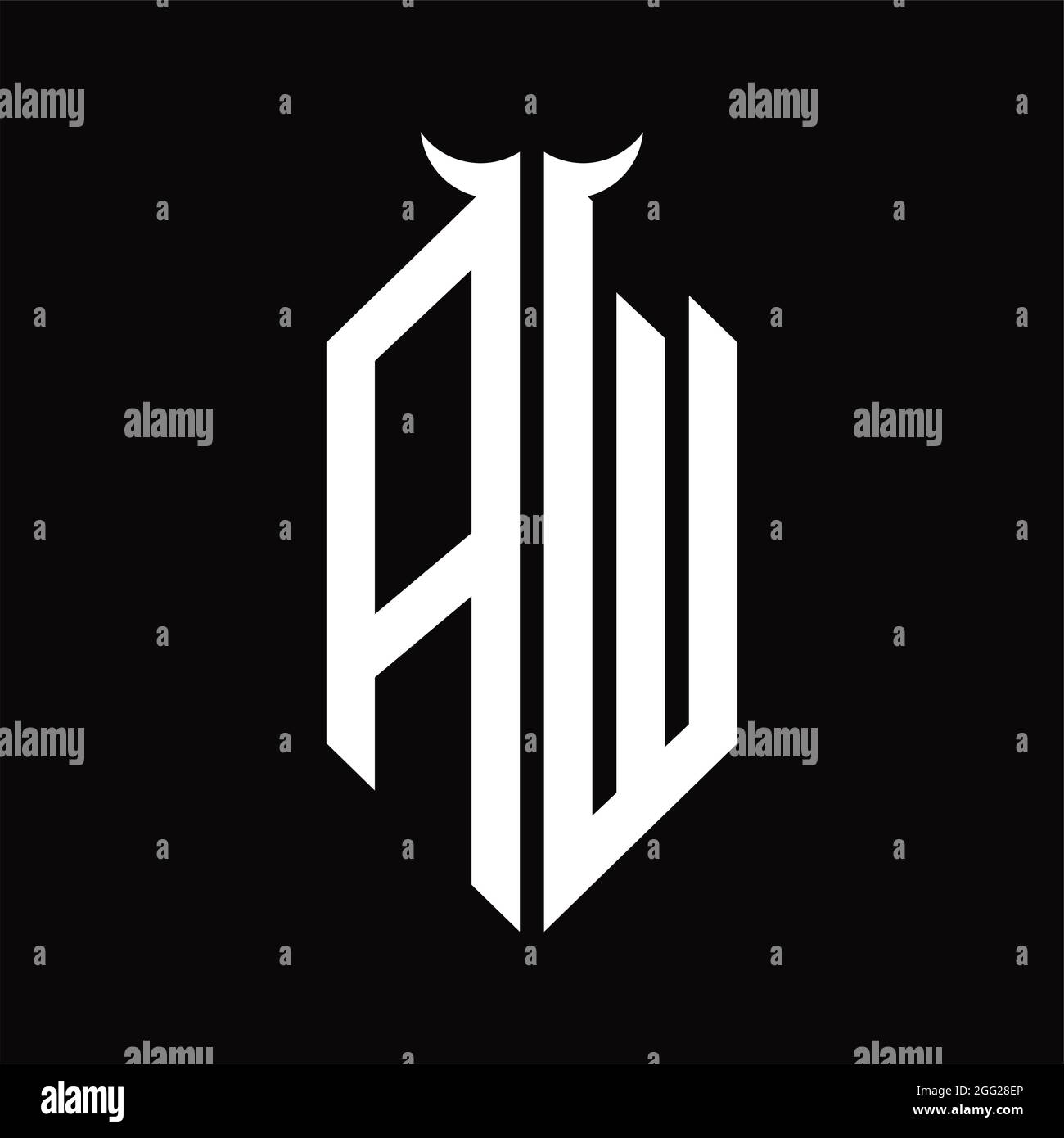 AW Logo monogram with horn shape isolated black and white design ...