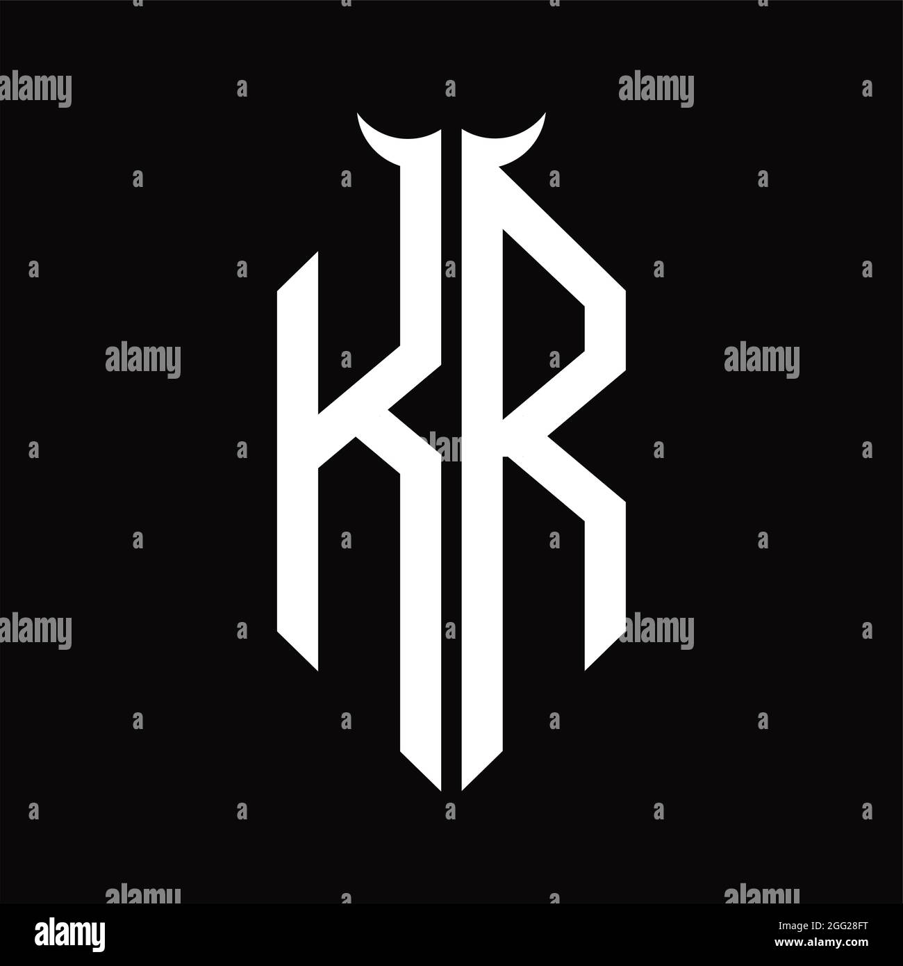 KR Logo monogram with horn shape isolated black and white design ...