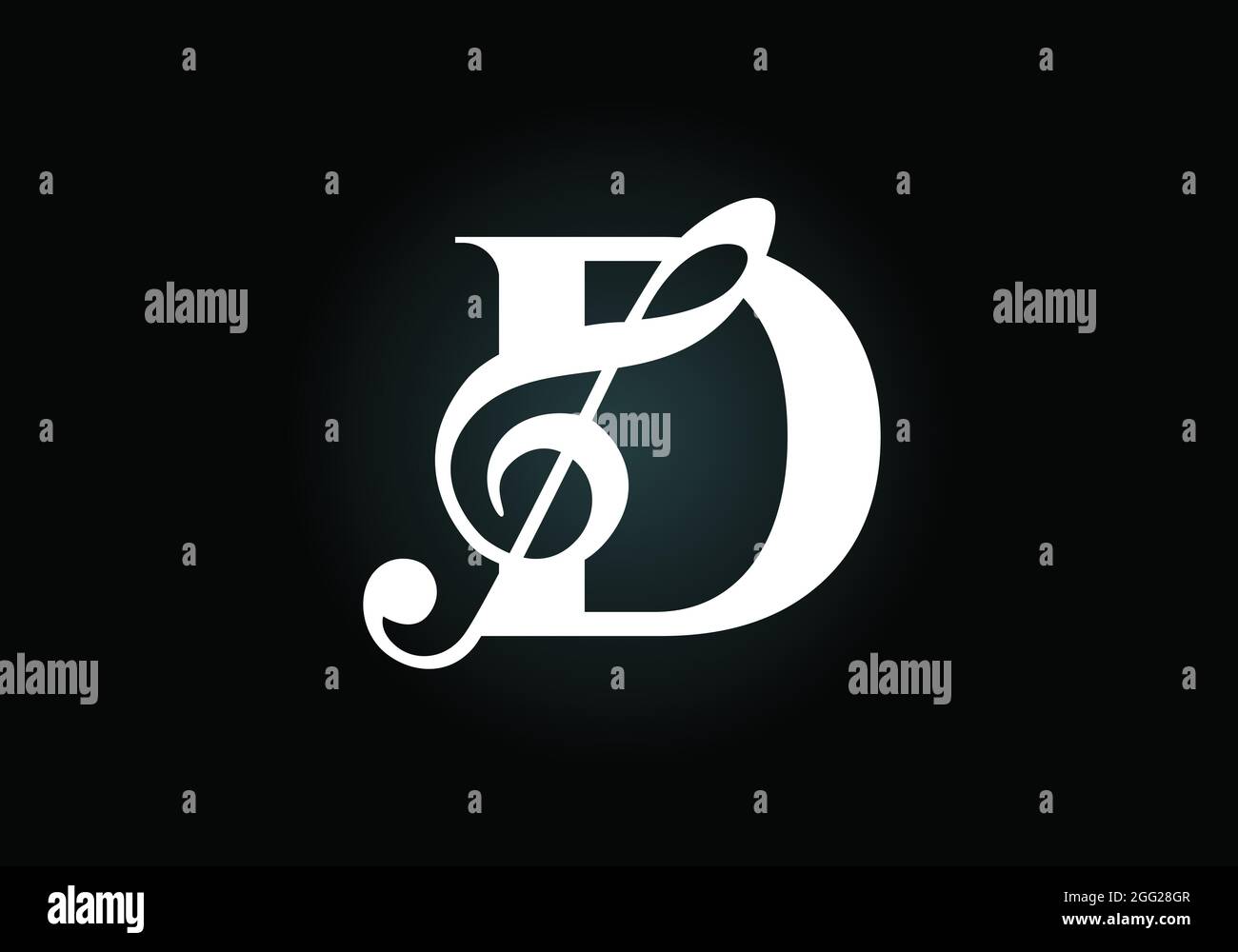 Initial D monogram alphabet with a musical note. Symphony or melody ...