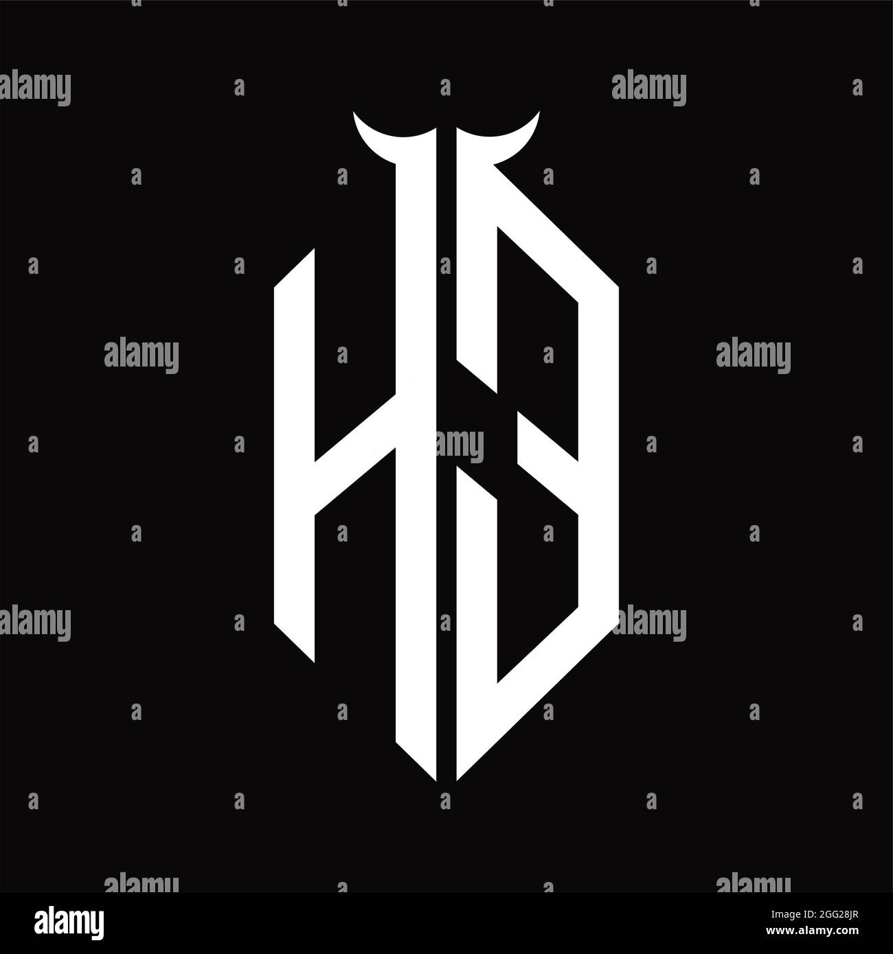 HE Logo monogram with horn shape isolated black and white design ...