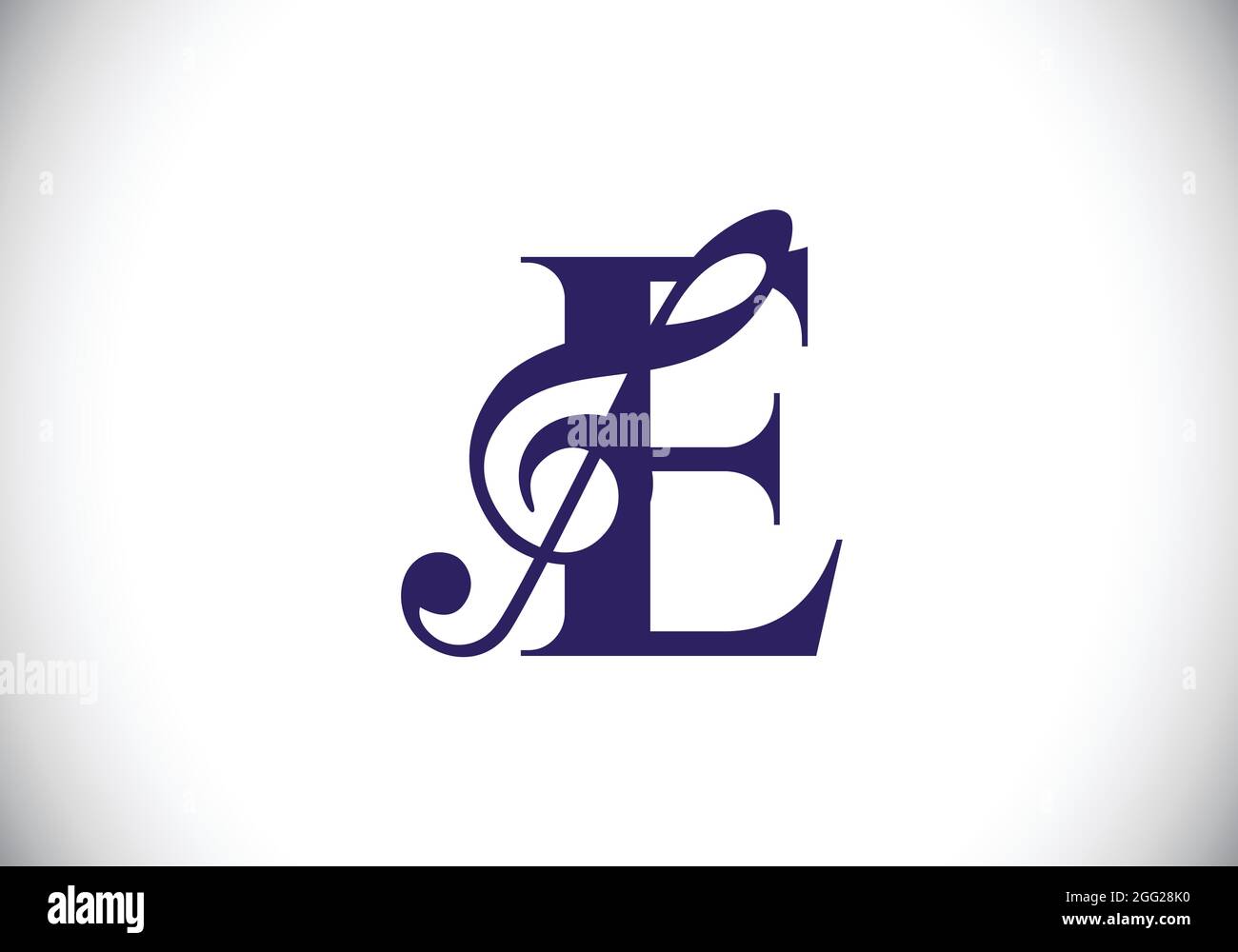 Initial E monogram alphabet with a musical note. Symphony or melody ...