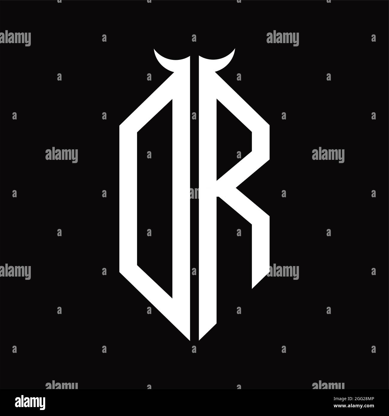 DR Logo monogram with horn shape isolated black and white design ...