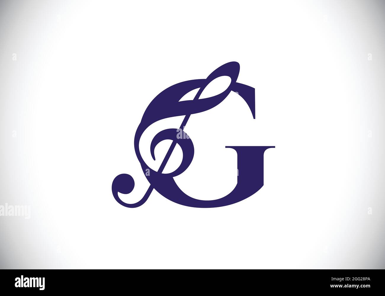 Initial G monogram alphabet with a musical note. Symphony or melody ...