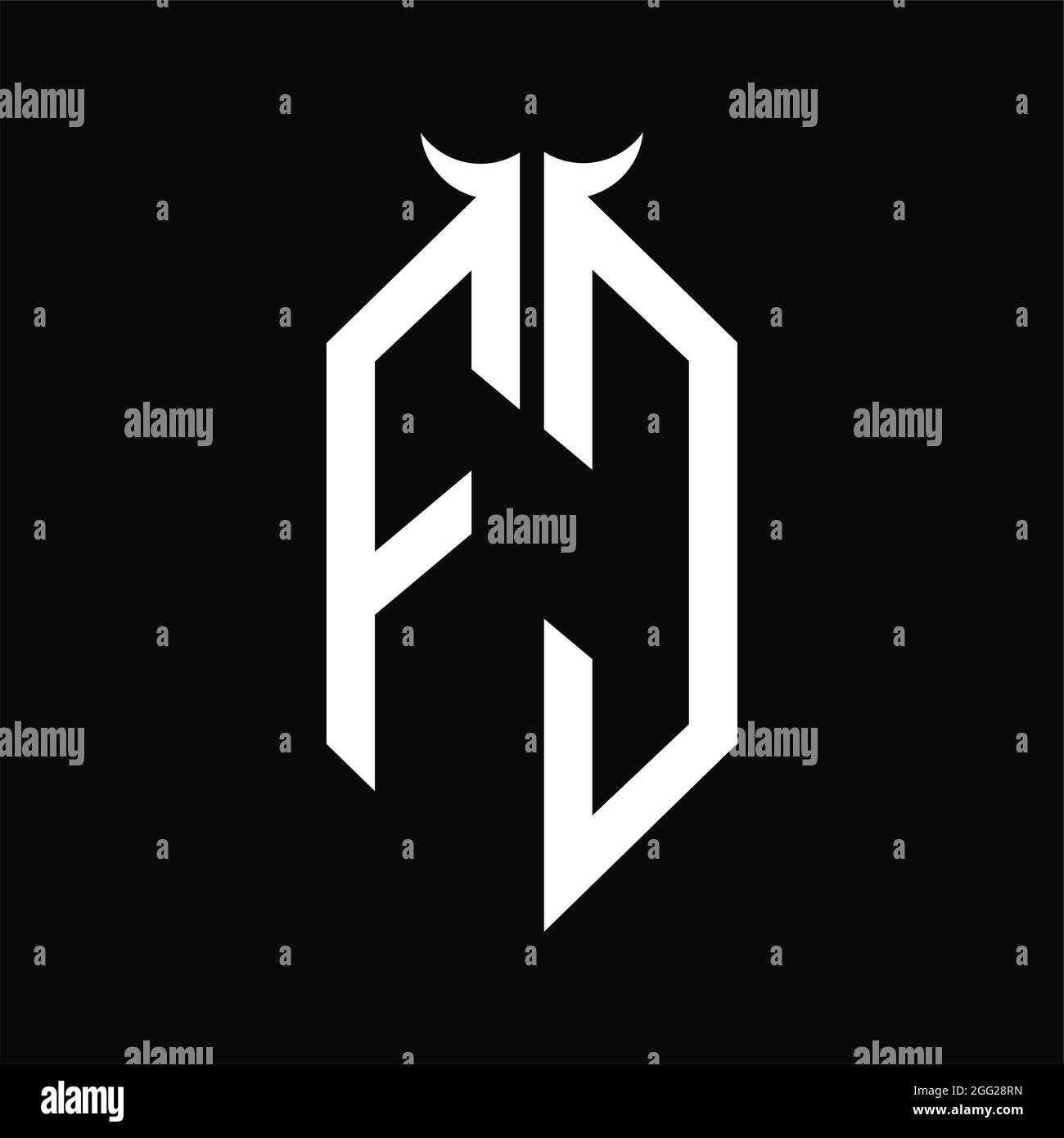 FC Logo monogram with horn shape isolated black and white design template on black background ...