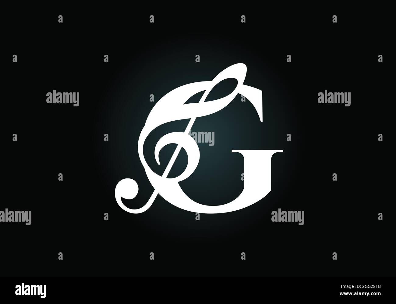 Initial G monogram alphabet with a musical note. Symphony or melody ...