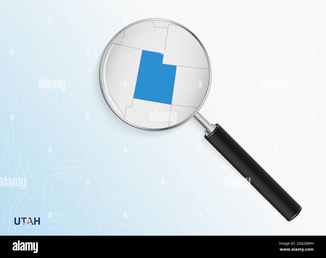 Magnifier with map of Utah on abstract topographic background. Vector ...