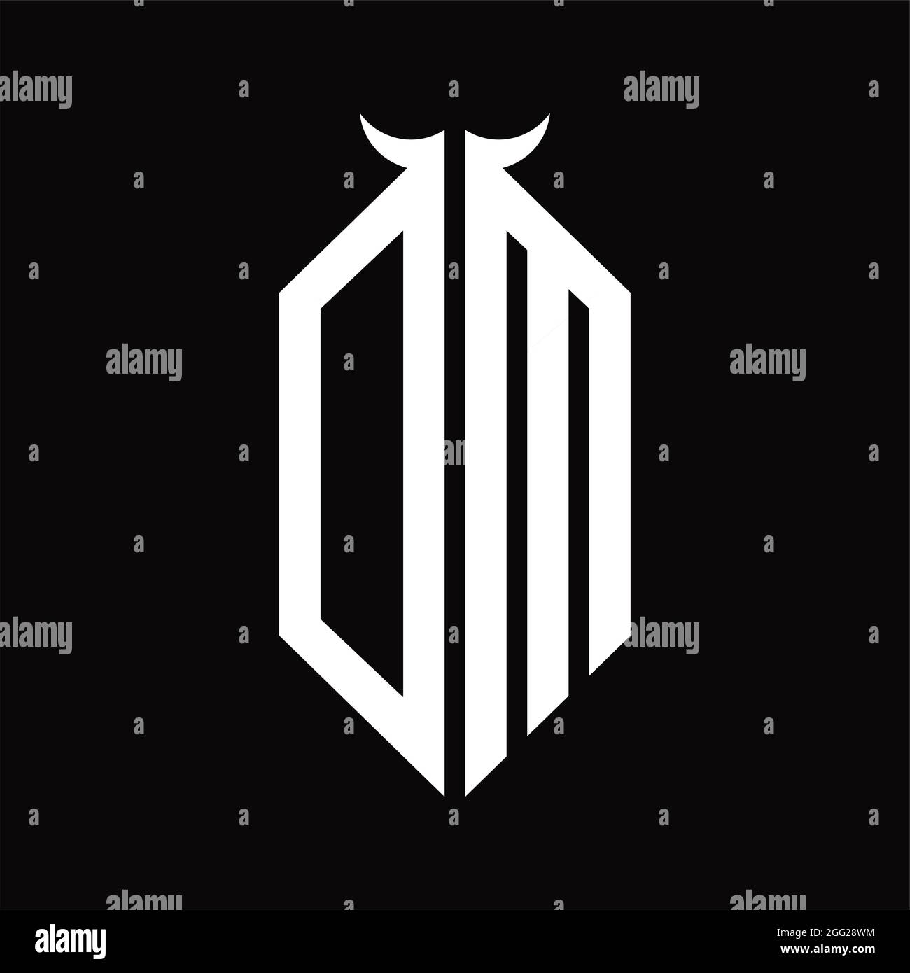 DM Logo monogram with horn shape isolated black and white design ...