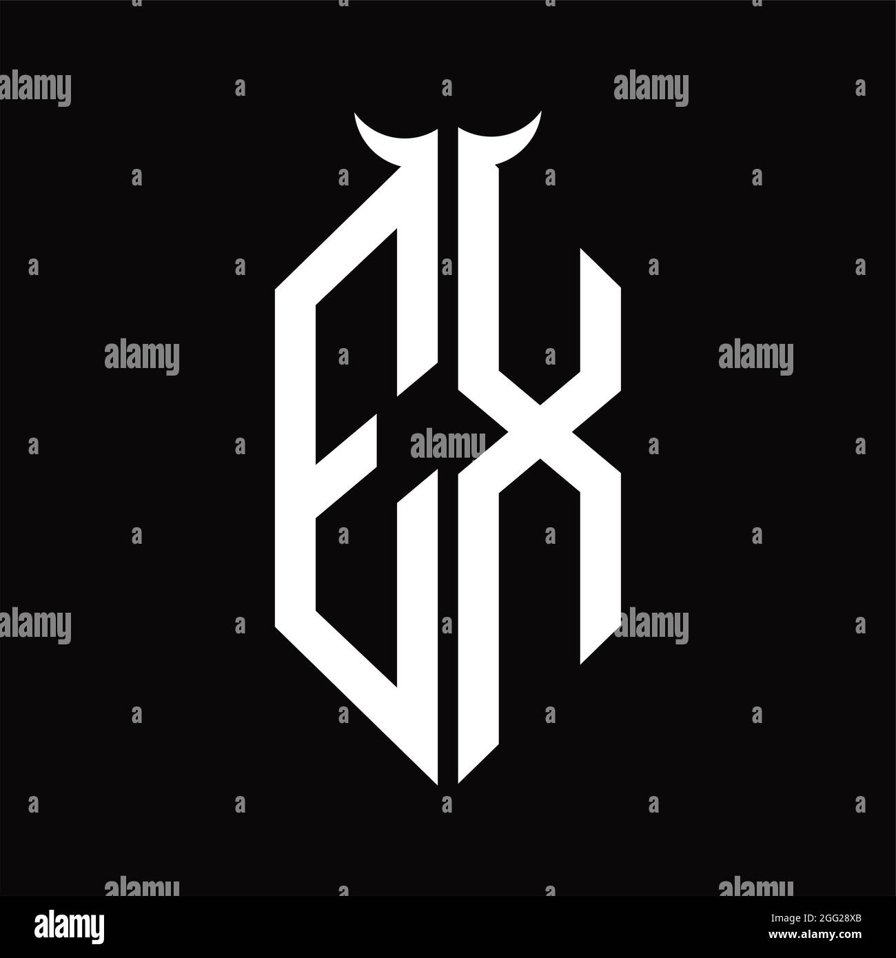 EX Logo monogram with horn shape isolated black and white design ...