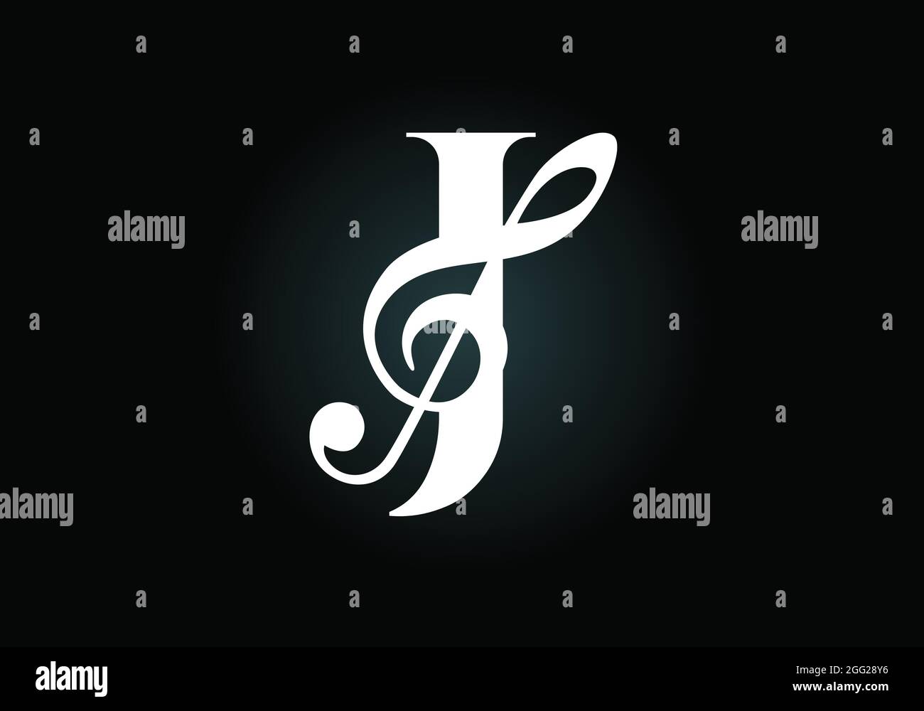 Initial J monogram alphabet with a musical note. Symphony or melody ...