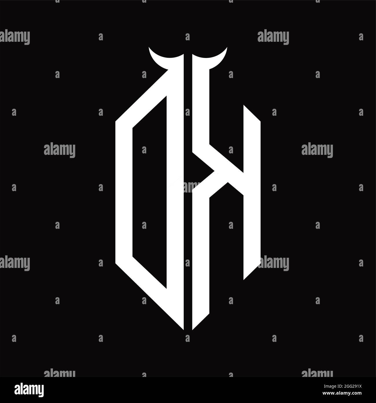 DK Logo monogram with horn shape isolated black and white design ...