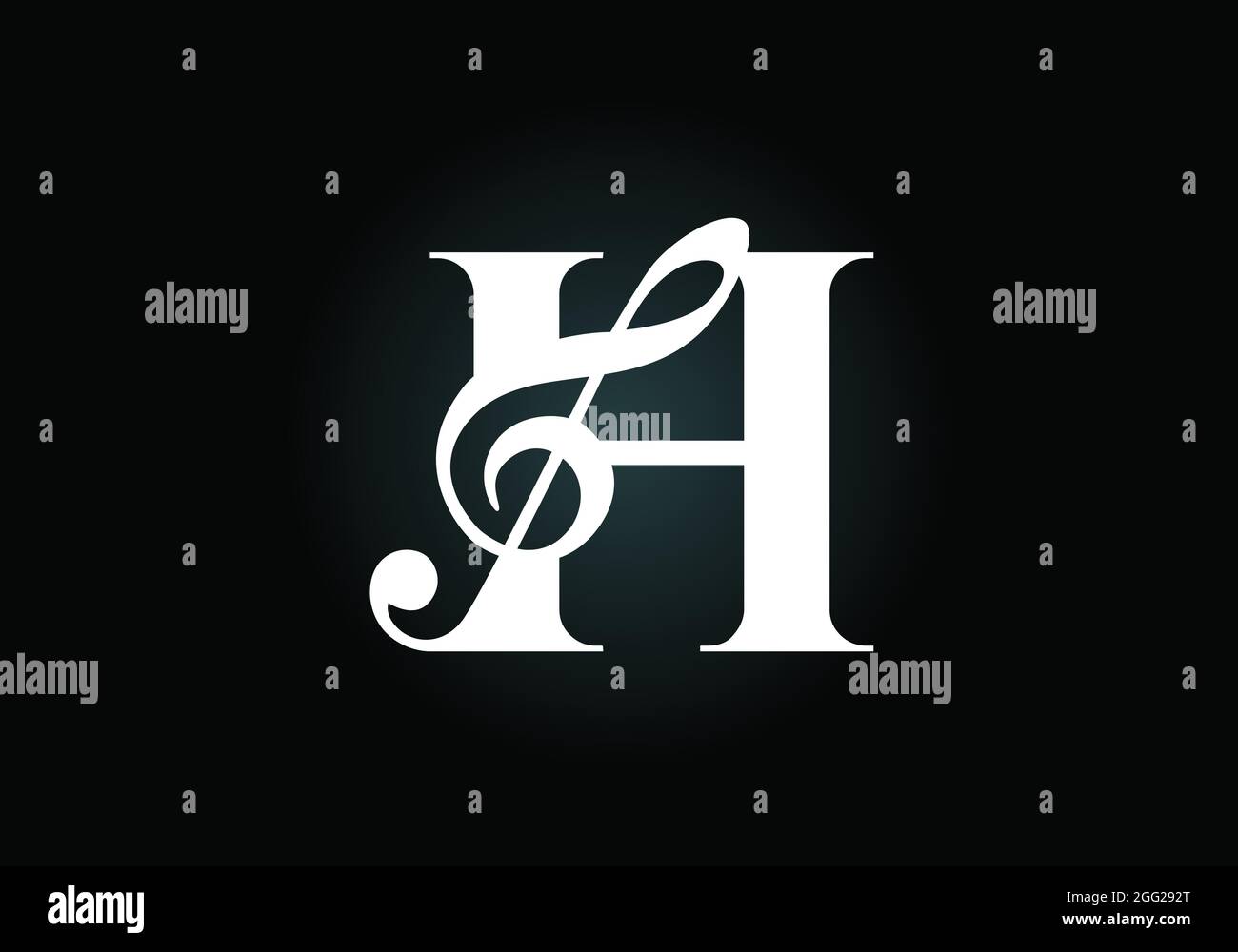 Initial G monogram alphabet with a musical note. Symphony or melody ...