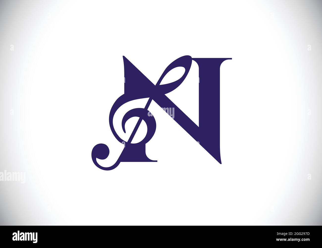 Initial N monogram alphabet with a musical note. Symphony or melody ...