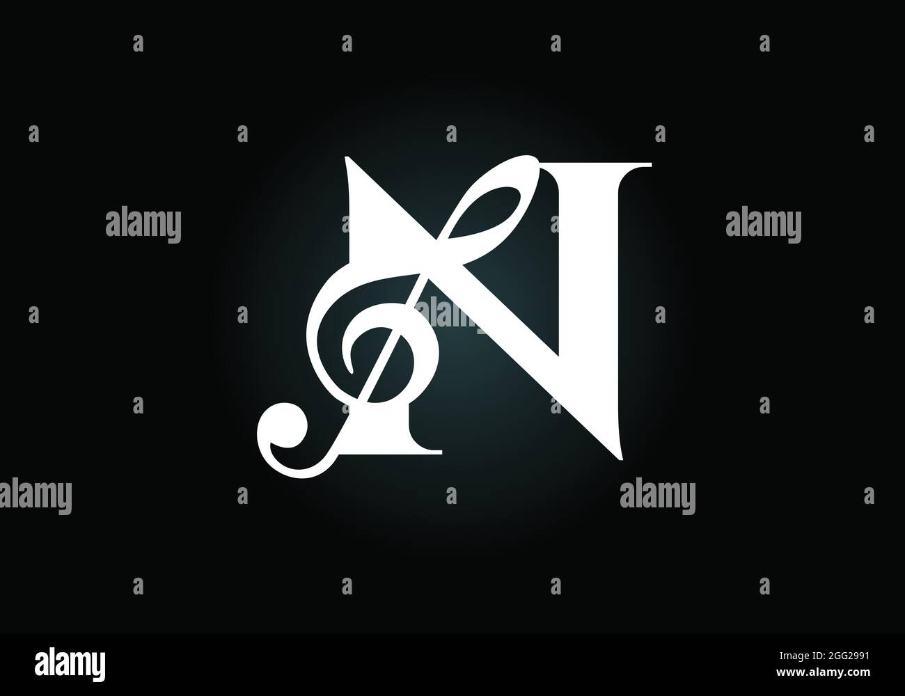 Initial N monogram alphabet with a musical note. Symphony or melody ...