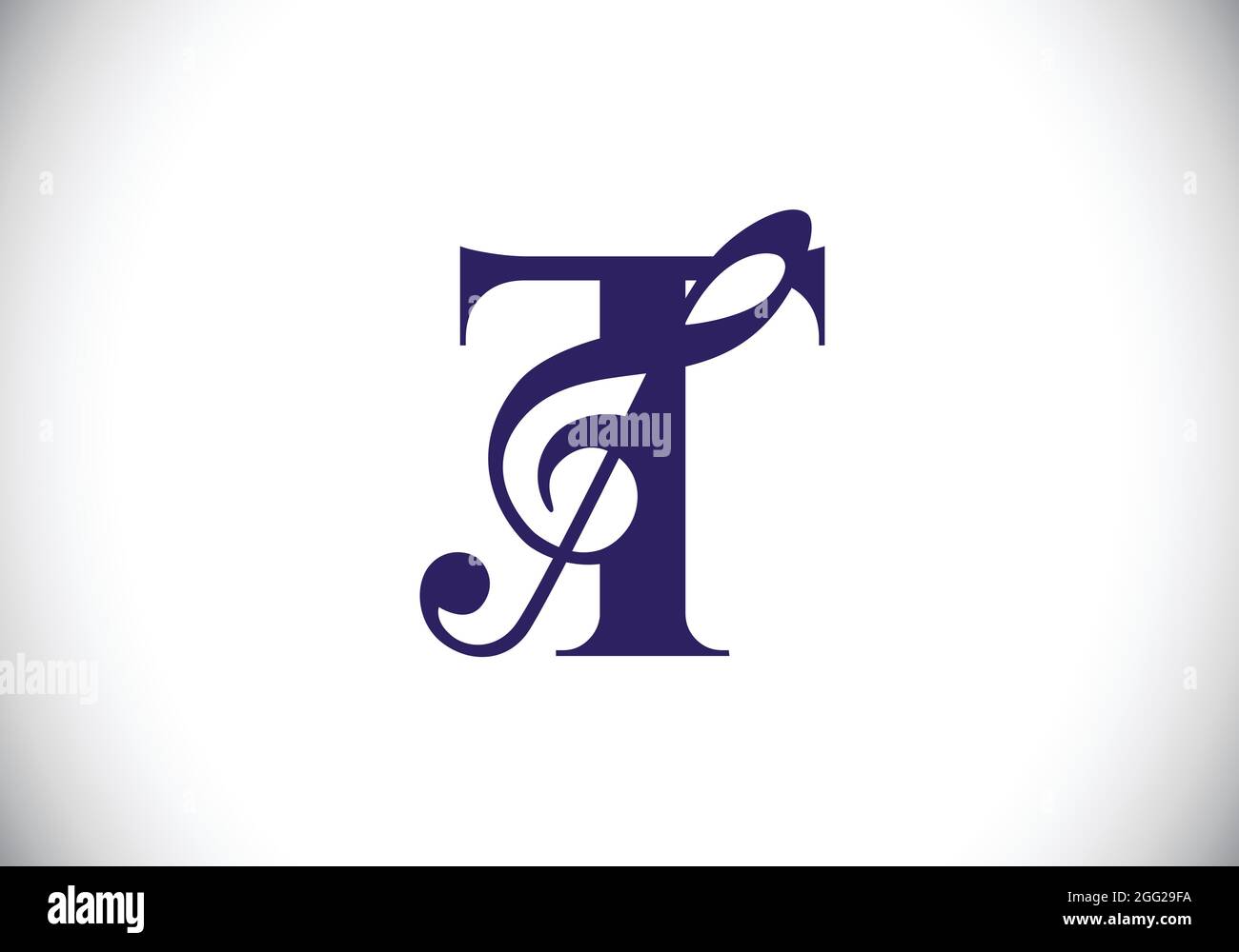 Initial T monogram alphabet with a musical note. Symphony or melody ...