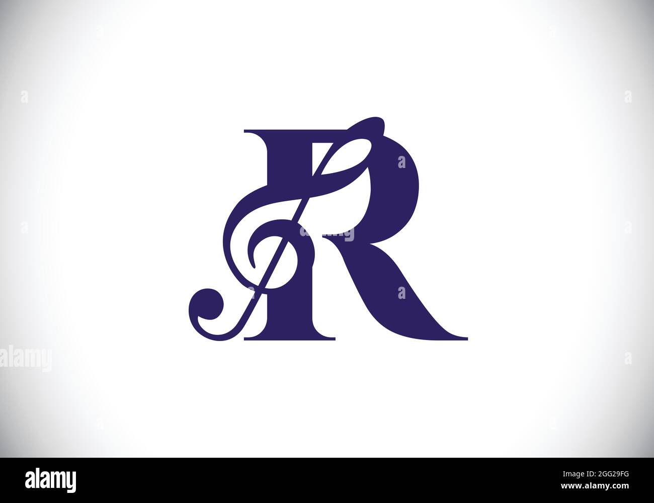 Initial R monogram alphabet with a musical note. Symphony or melody ...