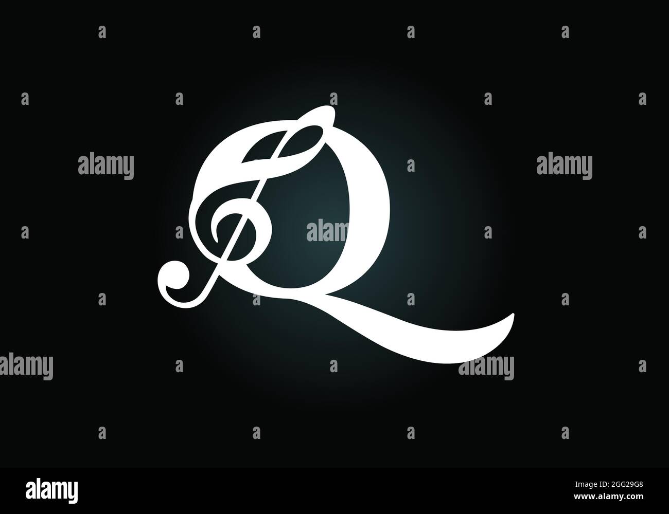 Initial Q monogram alphabet with a musical note. Symphony or melody ...