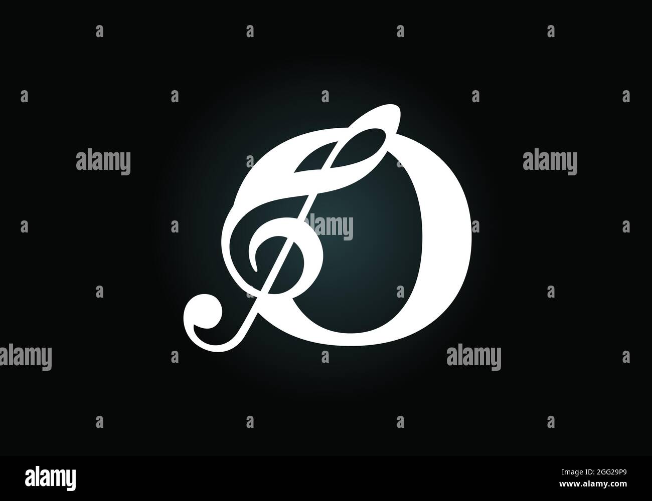 Initial O monogram alphabet with a musical note. Symphony or melody ...
