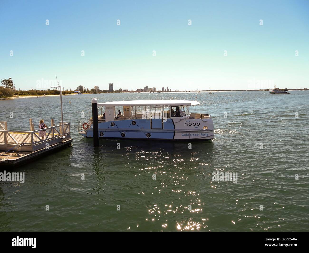 Departing Hopo Ferry, at the Southport Pier pontoon on the Broadwater ...