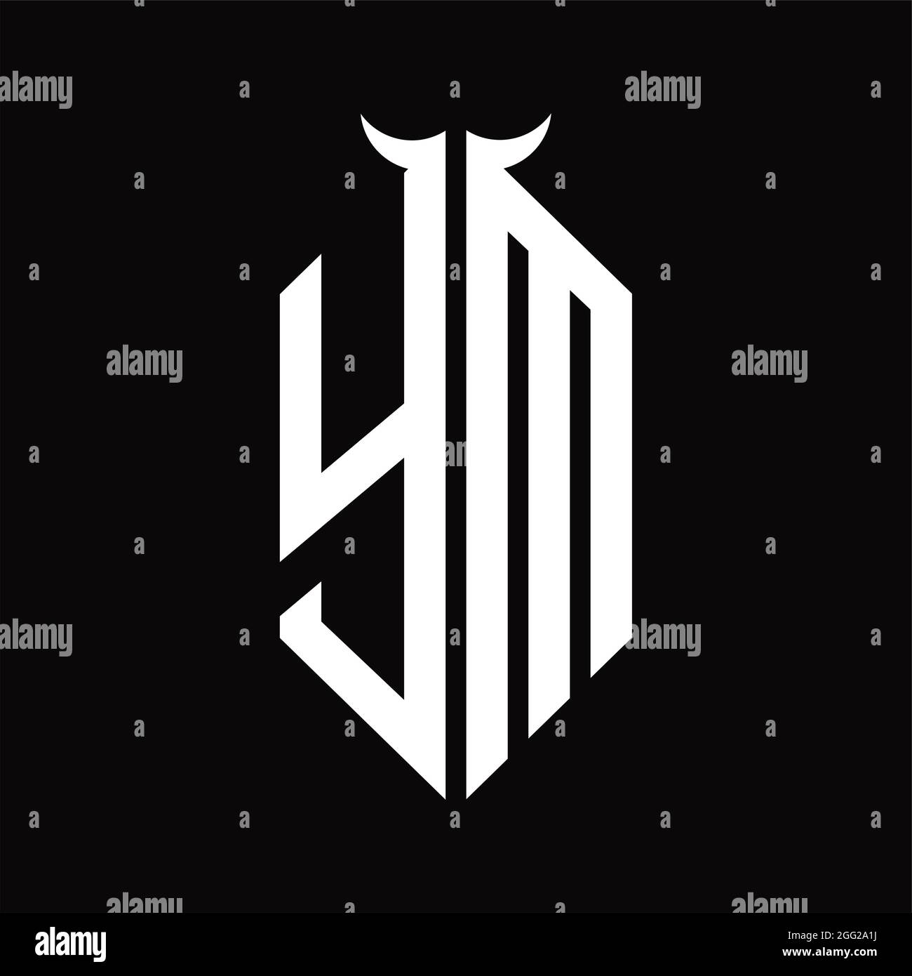 YM Logo monogram with shield shape isolated black background design ...