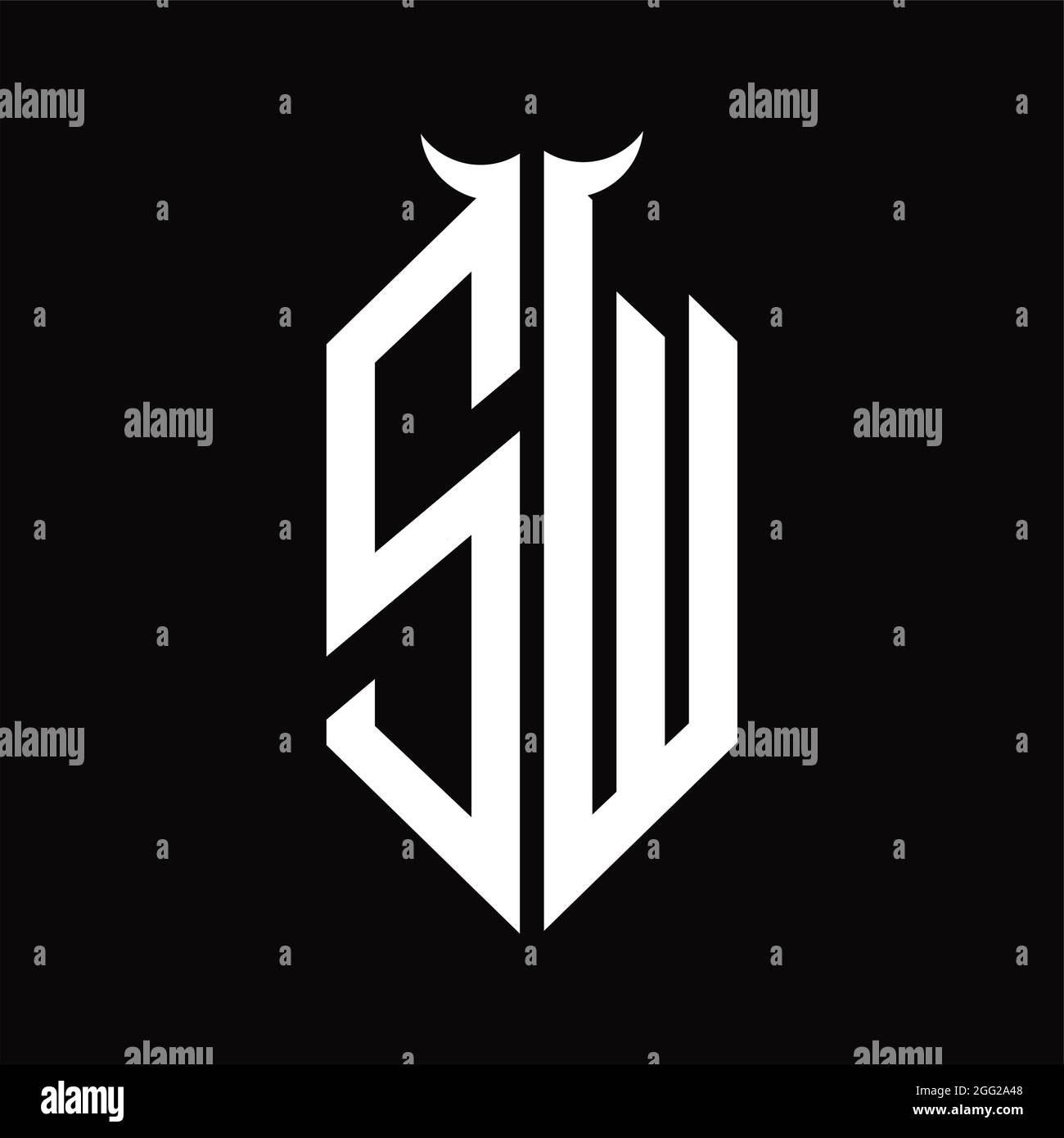 SW Logo monogram with shield shape isolated black background design ...