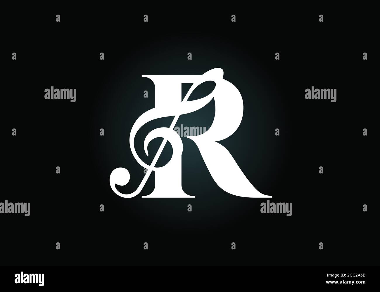 Initial R monogram alphabet with a musical note. Symphony or melody ...