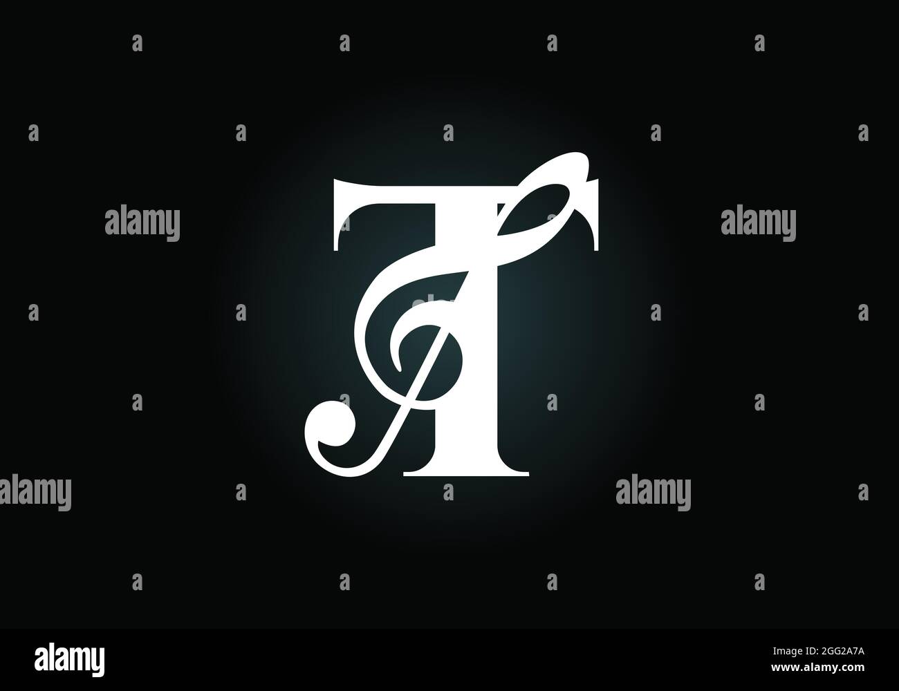 Initial T monogram alphabet with a musical note. Symphony or melody ...