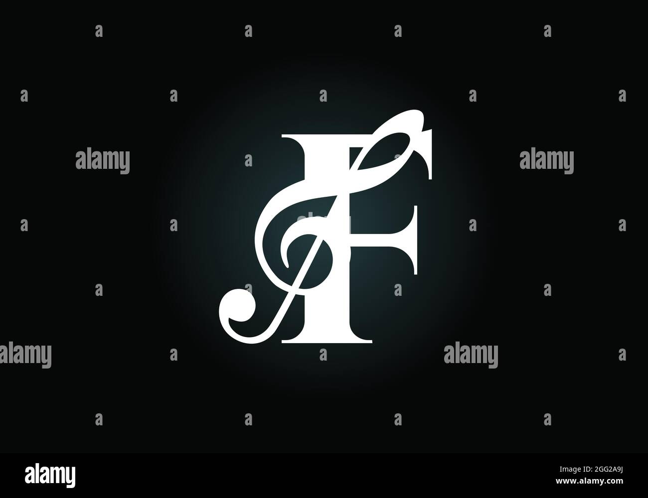 Initial F monogram alphabet with a musical note. Symphony or melody ...