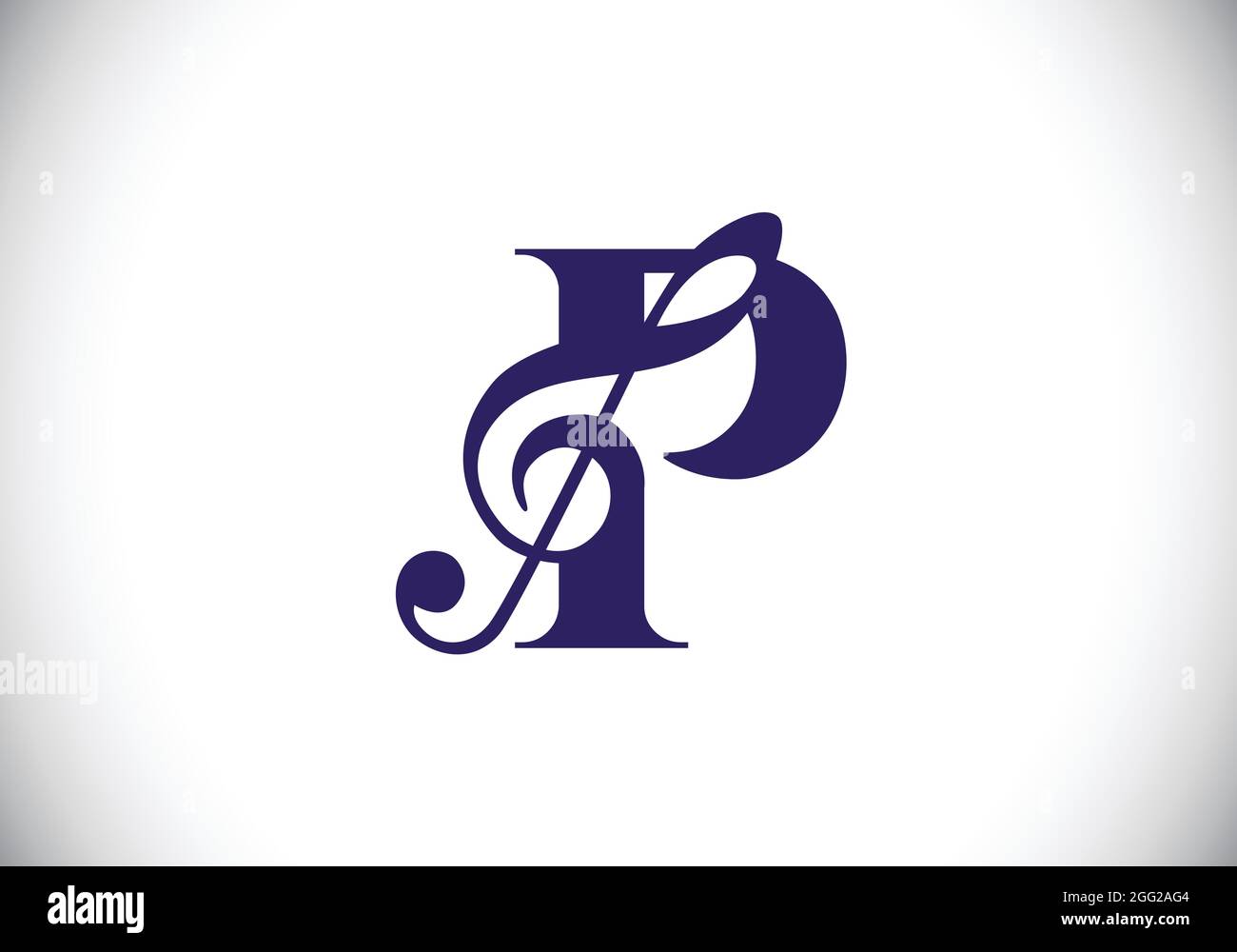 Initial P monogram alphabet with a musical note. Symphony or melody ...