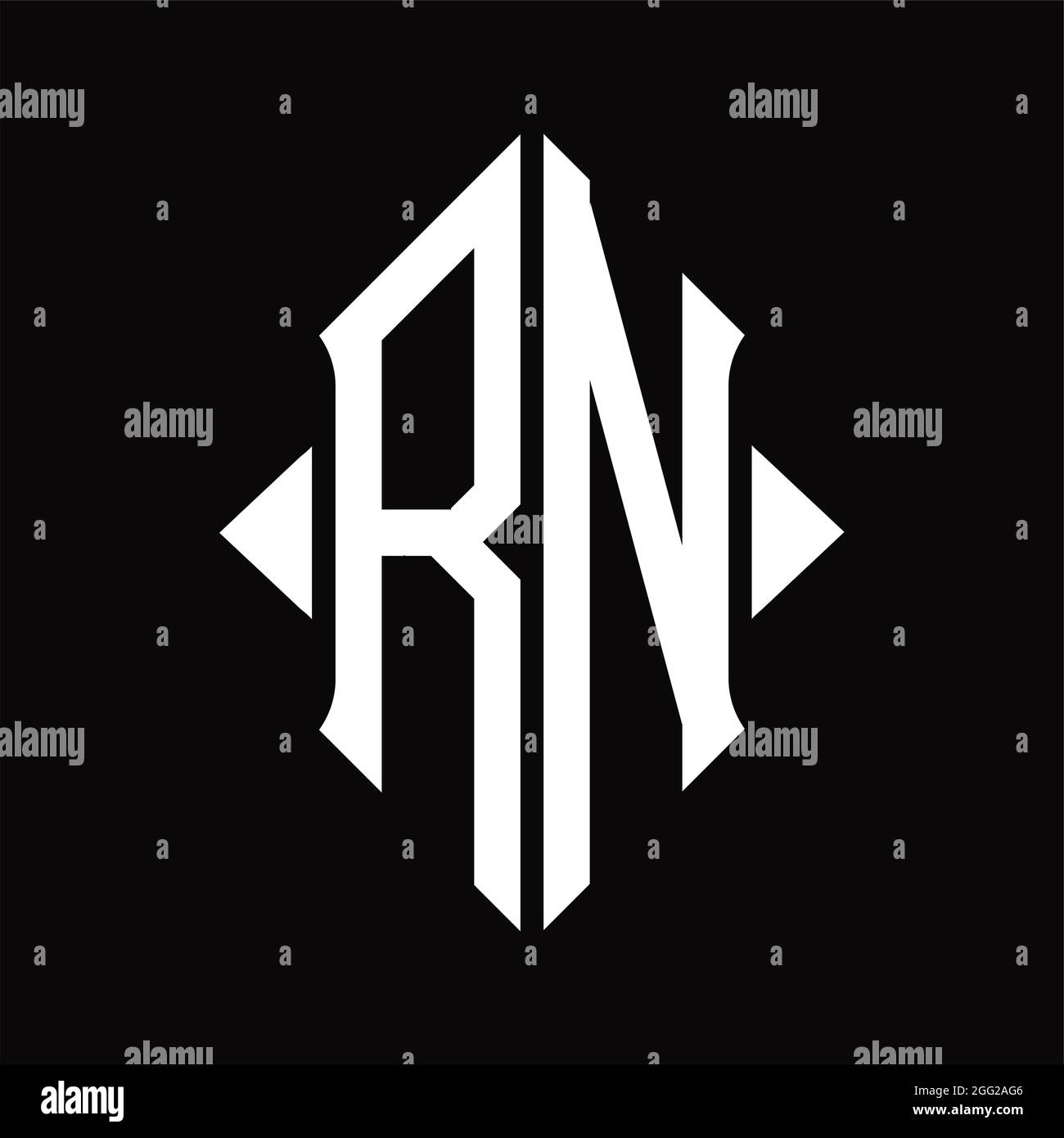 RN Logo monogram with shield shape isolated black background design ...
