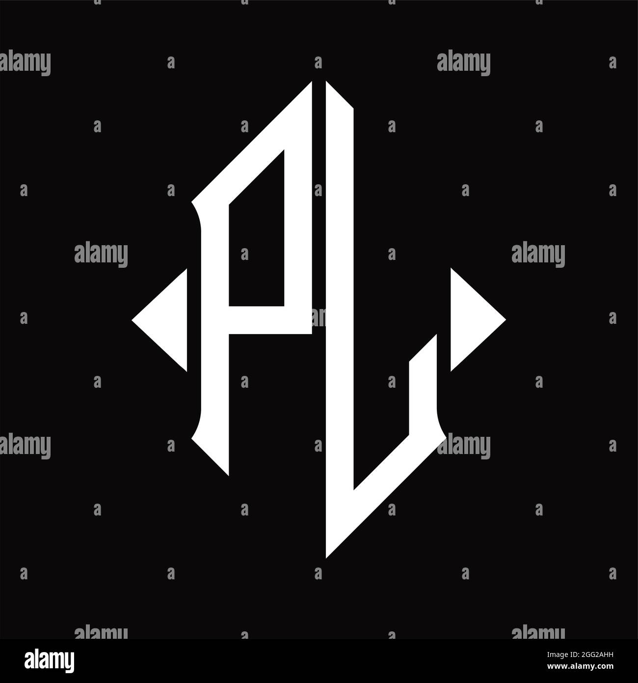 PL Logo monogram with shield shape isolated black background design ...