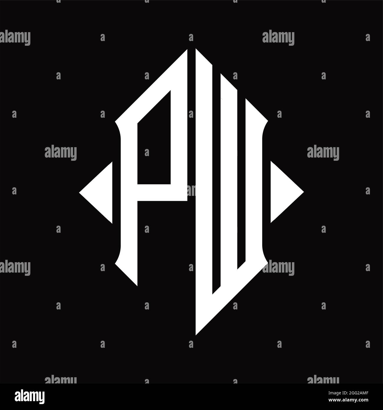 PW Logo monogram with shield shape isolated black background design ...