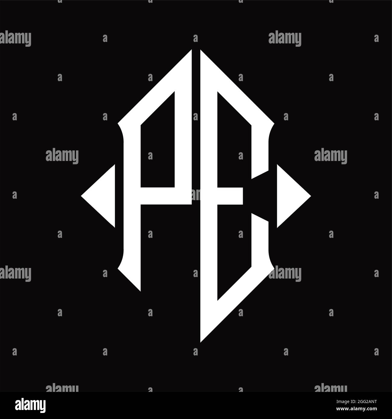 PE Logo monogram with shield shape isolated black background design ...