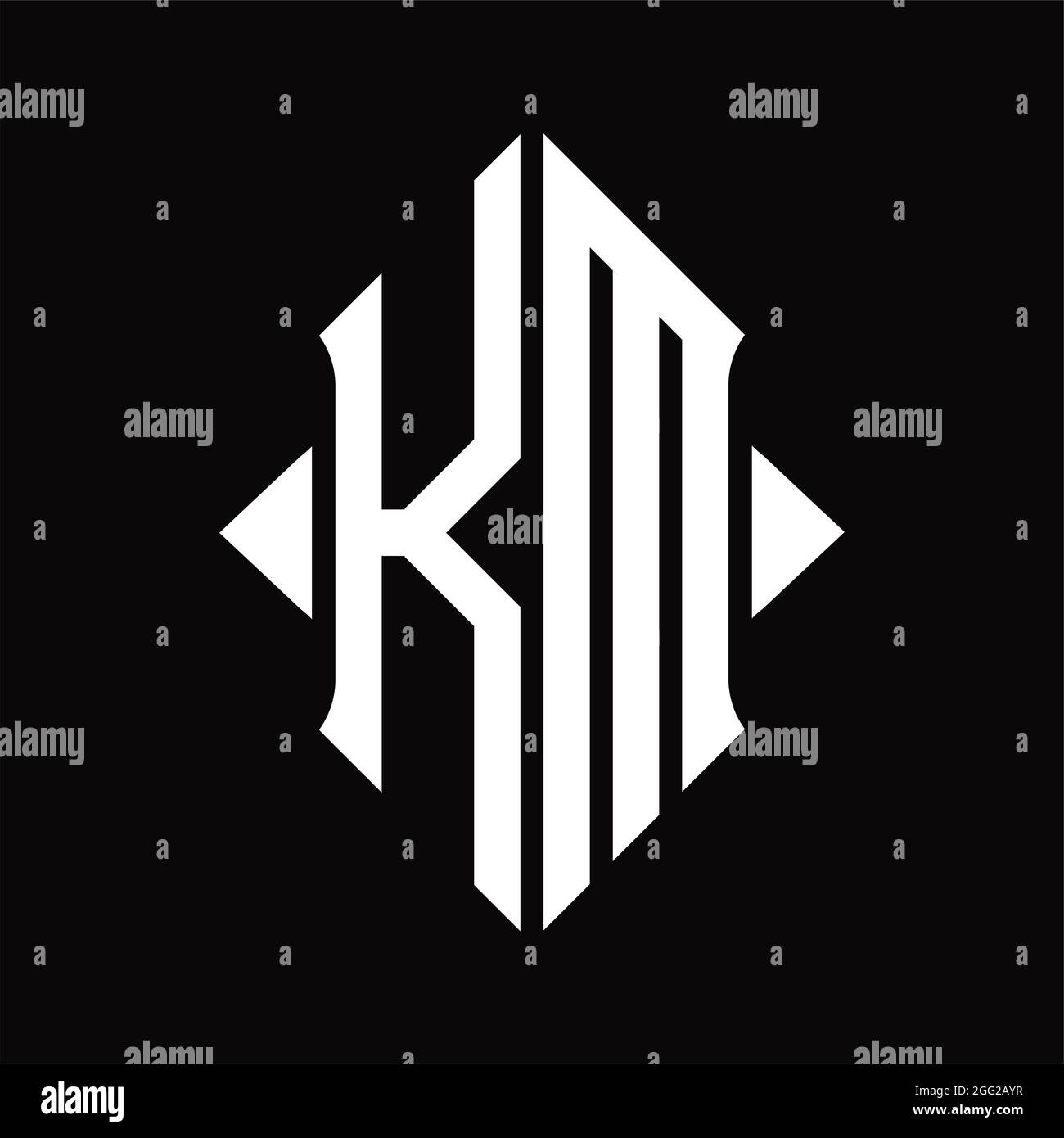 KM Logo monogram with shield shape isolated black background design ...