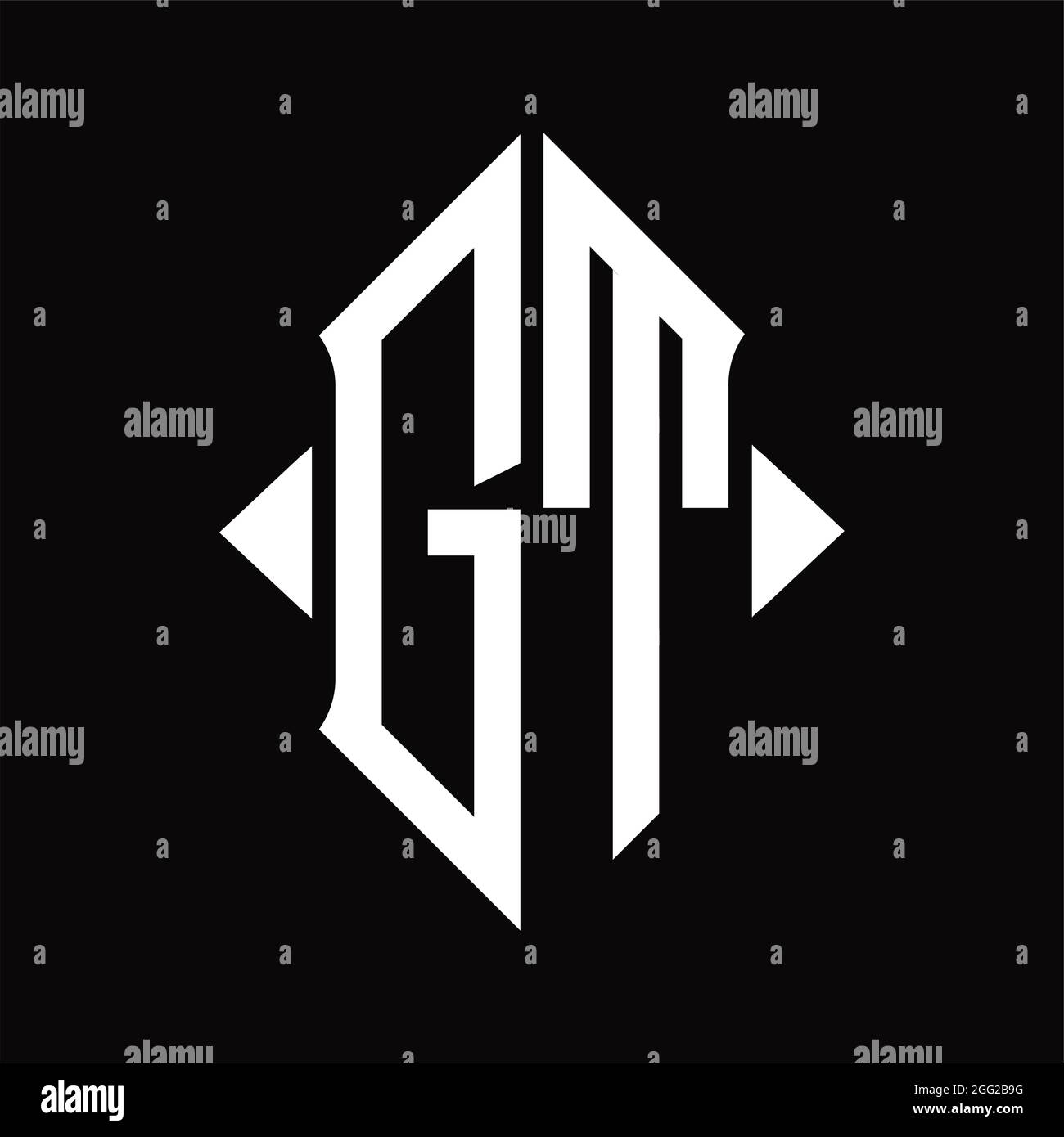GT Logo monogram with shield shape isolated black background design ...