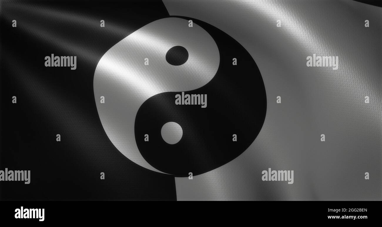 Yin Yang Flag, Chinese YinYang Flag with waving folds, close up view ...