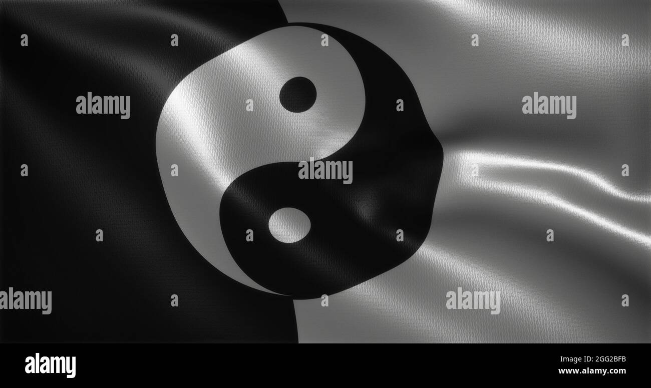 Yin Yang Flag, Chinese YinYang Flag with waving folds, close up view ...