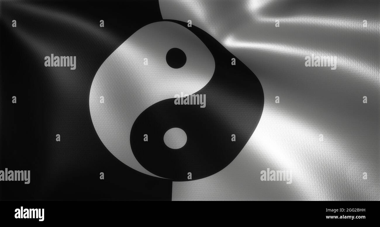 Yin Yang Flag, Chinese YinYang Flag with waving folds, close up view ...