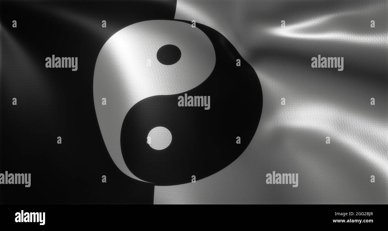 Yin Yang Flag, Chinese YinYang Flag with waving folds, close up view ...