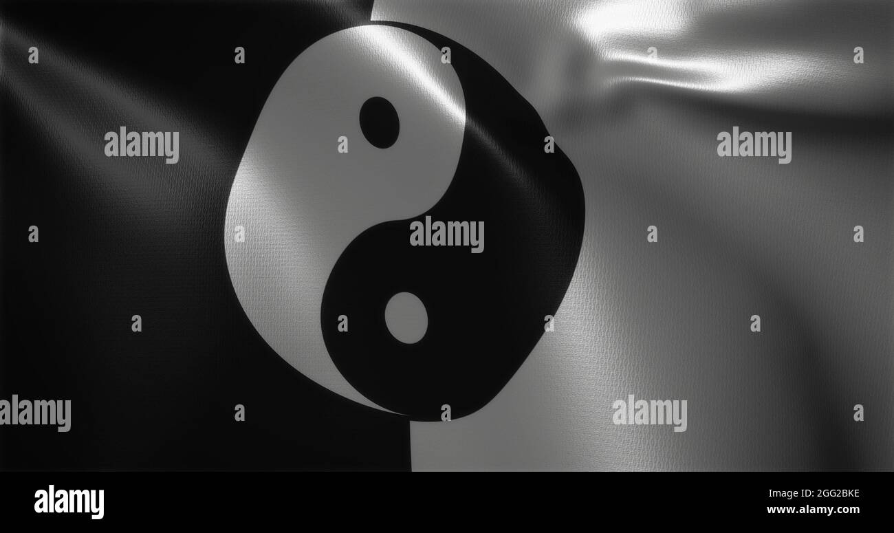 Yin Yang Flag, Chinese YinYang Flag with waving folds, close up view ...