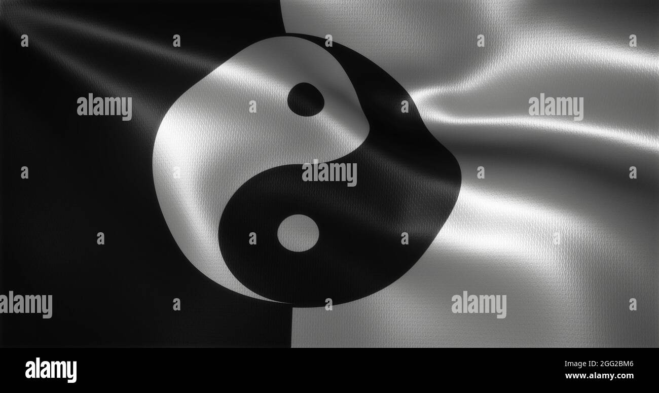 Yin Yang Flag, Chinese YinYang Flag with waving folds, close up view ...