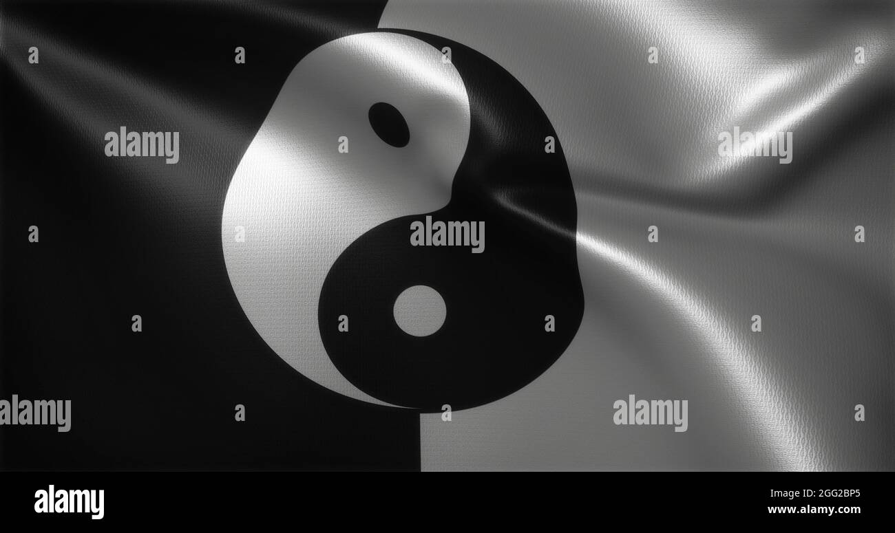 Yin Yang Flag, Chinese YinYang Flag with waving folds, close up view ...