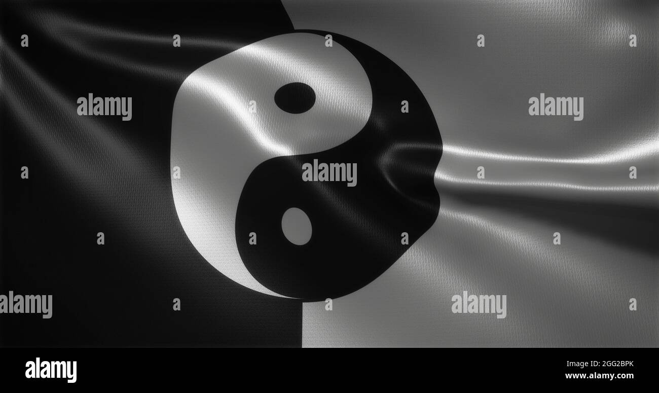 Yin Yang Flag, Chinese YinYang Flag with waving folds, close up view ...