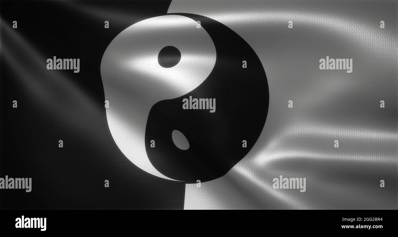 Yin Yang Flag, Chinese YinYang Flag with waving folds, close up view ...