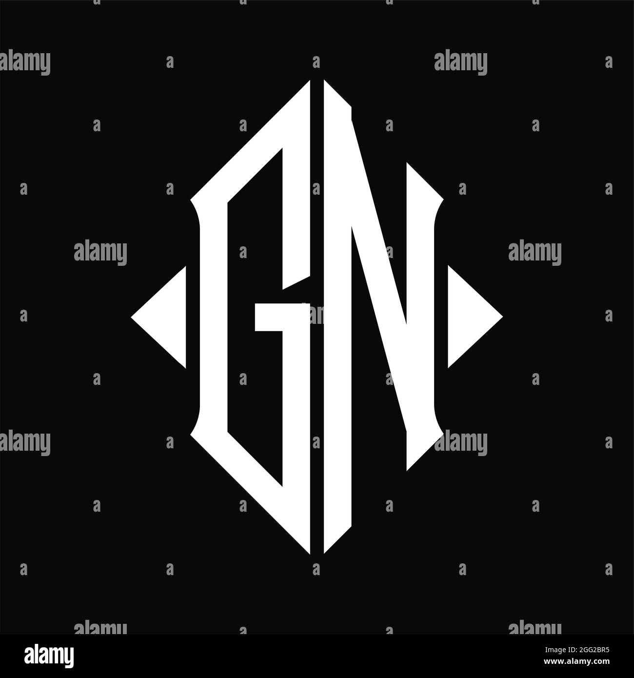 GN Logo monogram with shield shape isolated black background design ...