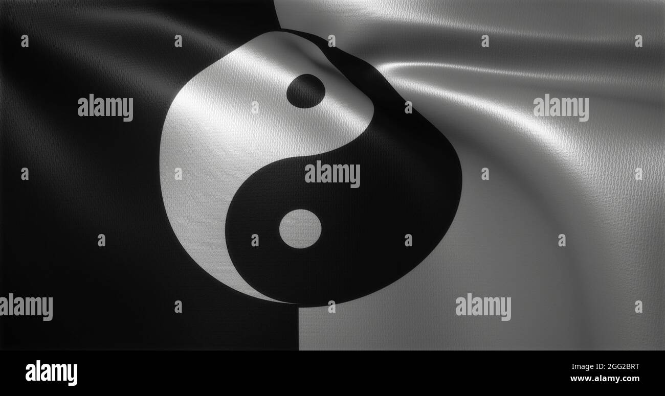 Yin Yang Flag, Chinese YinYang Flag with waving folds, close up view ...