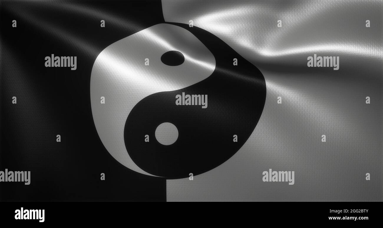 Yin Yang Flag, Chinese YinYang Flag with waving folds, close up view ...