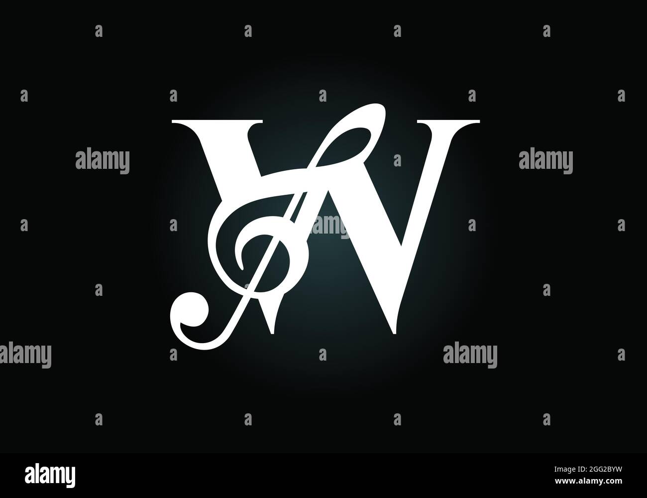 Initial W monogram alphabet with a musical note. Symphony or melody ...