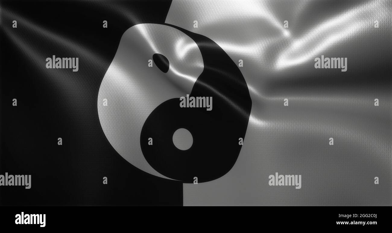 Yin Yang Flag, Chinese YinYang Flag with waving folds, close up view ...