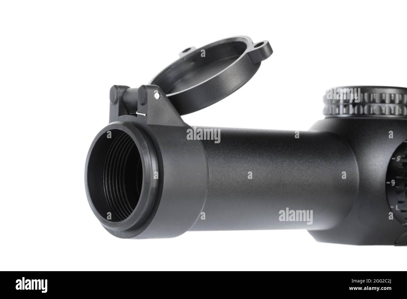 Flip up rifle scope cover isolated on a white background Stock Photo ...